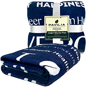 PAVILIA Healing Blanket, Get Well Soon Gift Blanket for Women, Men | Warm Hugs Inspirational Gift, Soft Fleece Throw with Positive Energy, Comfort, Love for Recovery (50x60, Navy Blue)