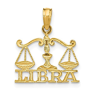 Solid 14k Yellow Gold Engraved Block Libra Charm Pendant Scales Zodiac Sign- 18mm x 15mm