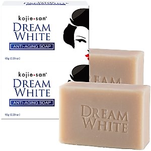 Kojie San Dream White Soap - Skin, Body, and Facial Brightening & Anti Aging Kojic Acid Soap with Collagen, Elastin & Coconut Oil - 65g x 2 Bars