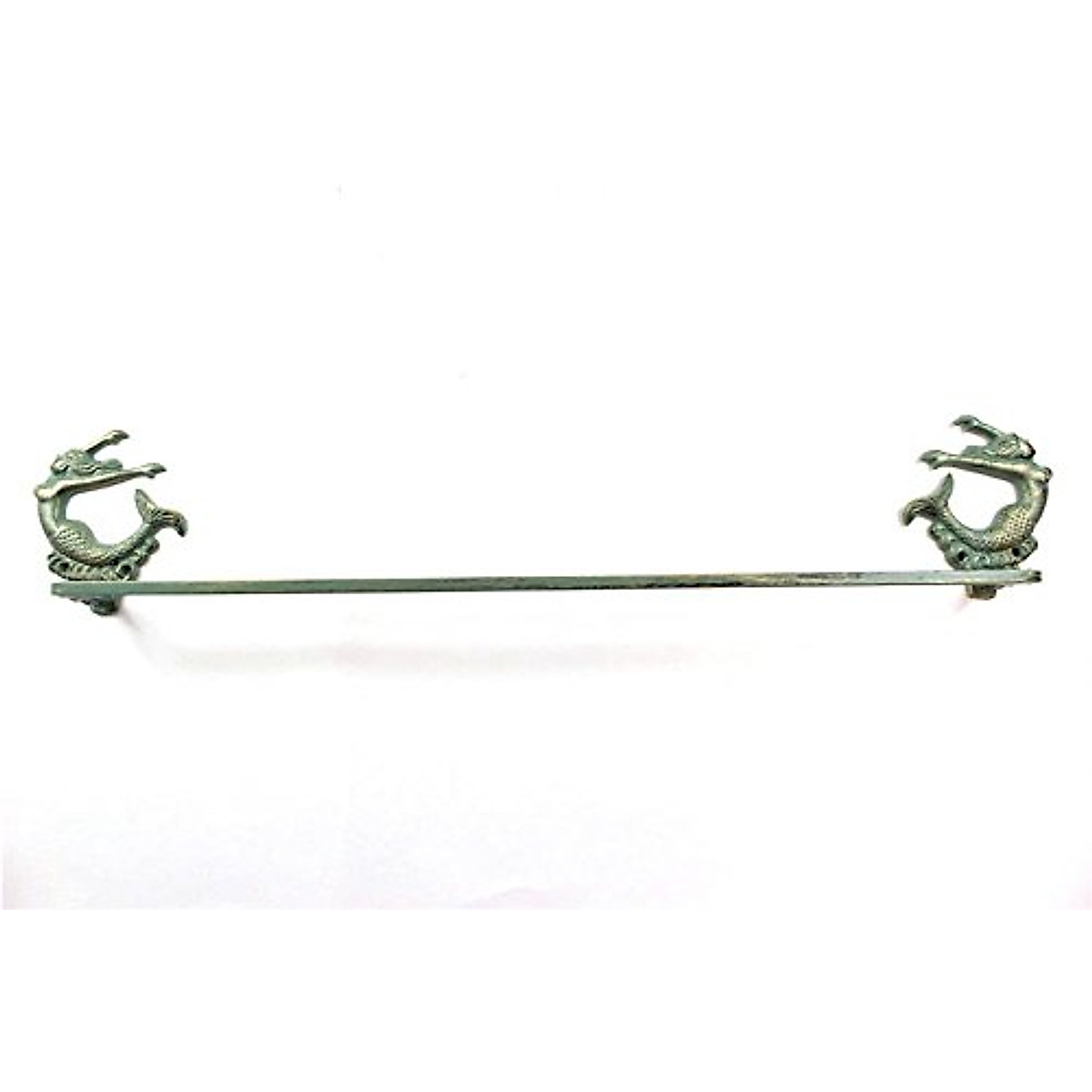 Antique Seaworn Bronze Cast Iron Decorative Arching Mermaid Bath Towel Holder 2