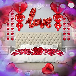 I Love You Balloons and Heart Balloons Kit with 2000 Pcs Dark-Red Silk Rose Petals Wedding Flower Decoration for Valentine Day Party Decorations