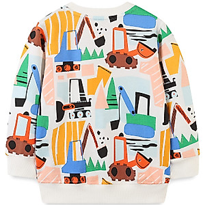 Funnymore Baby Boy's Crewneck Sweatshirt Clothes,Long Sleeve Shirt Top Outfit White Excavator 2t