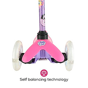 My Little Pony Self Balancing Kick Scooter with Light Up Wheels, Extra Wide Deck, 3 Wheel Platform, Foot Activated Brake, 75 lbs Limit, Kids & Toddlers Girls or Boys, for Ages 3 and Up