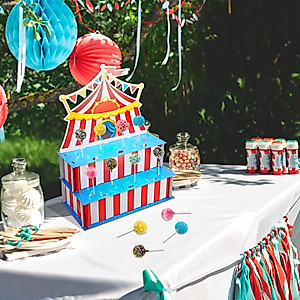 2 Pack Circus Tent Shaped Lollipop Stand 2 Tier Circus Lollipop Candy Stand 48 Suckers Dessert Table Display Set Carnival Theme Tent Design for Circus Birthday Party Favor Decoration Supplies