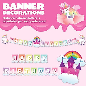 JOYIN 145 Pcs Unicorn Birthday Party Supplies with Unicorn Banner for Girls, 24 Serves Unicorn Disposable Tableware Set with Plates , Cups, Napkins, and Cutlery Sets for Unicorn Themes Party Kids 2 3