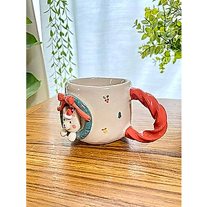 Christmas and the santa cat cup. Handmade ceramic cup, Hand-painted mug, Unique Surprise gift for Christmas or Birthday. Dishwasher and Microwave safe