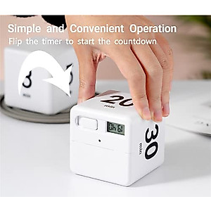 Feilifan Cube Timer, Time Cube Timer Kitchen Timer Kids Timer for ADHD Productivity Workout Flip Timer Classroom for StudyTime Countdown Management Settings 15 20 30 60 Minutes-White