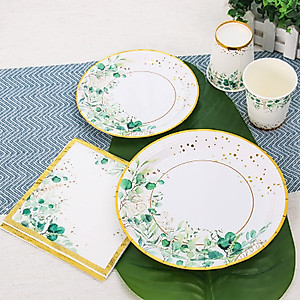 Sage Green Paper Plates and Napkins, Green Party Plates Supplies, Disposable Tableware Paper Plates, Cups, Napkins for Boy Baby Shower, Jungle Safari Boho Party Supplies,Bridal Shower,Serves 24