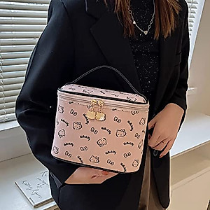 Large Makeup Bag with Handle Travel Cube Cosmetic Bags Brush Holder Zipper Pouch Case Organizer for Women