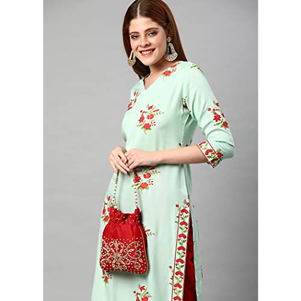 Elina fashion Indian Stitched Kurti for Womens With Pant | Rayon Printed Readymade Kurta Kurtis Light Green