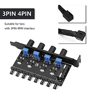 SinLoon 4 Knob Cooling Fan Speed Controller PC 8 Channels Fan Hub for CPU Case HDD VGA PWM Fan PCI Bracket 12V Fan Control- 4Pin Interface Power Supply ( 4 Pin 4Knob )