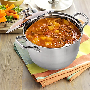 TOPZEA 5.3 Quart Stainless Steel Stockpot with Glass Lid, Tri-Ply Stainless Clad Stock Soup Pot SaucePan, Induction Pots Kitchen Cookware, Compatible with All Cooktops, Oven & Dishwasher Safe