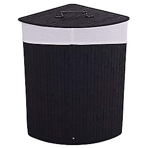 Julimoon Laundry Hamper with Lid, Bamboo Laundry Basket with Removable Liner and Handle, Clothes Basket for Laundry Organize, Clothes Storage Bin for Bedroom, Laundry, Living Room (Black)
