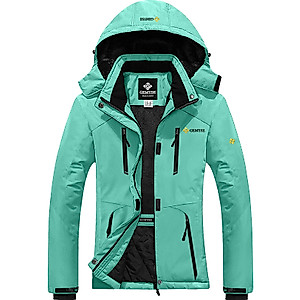 GEMYSE Women's Mountain Waterproof Ski Snow Jacket Warm Winter Windproof Raincoat with Detachable Hood(Lake Blue-6,Large)