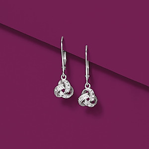 Ross-Simons Diamond-Accented Love Knot Drop Earrings in Sterling Silver