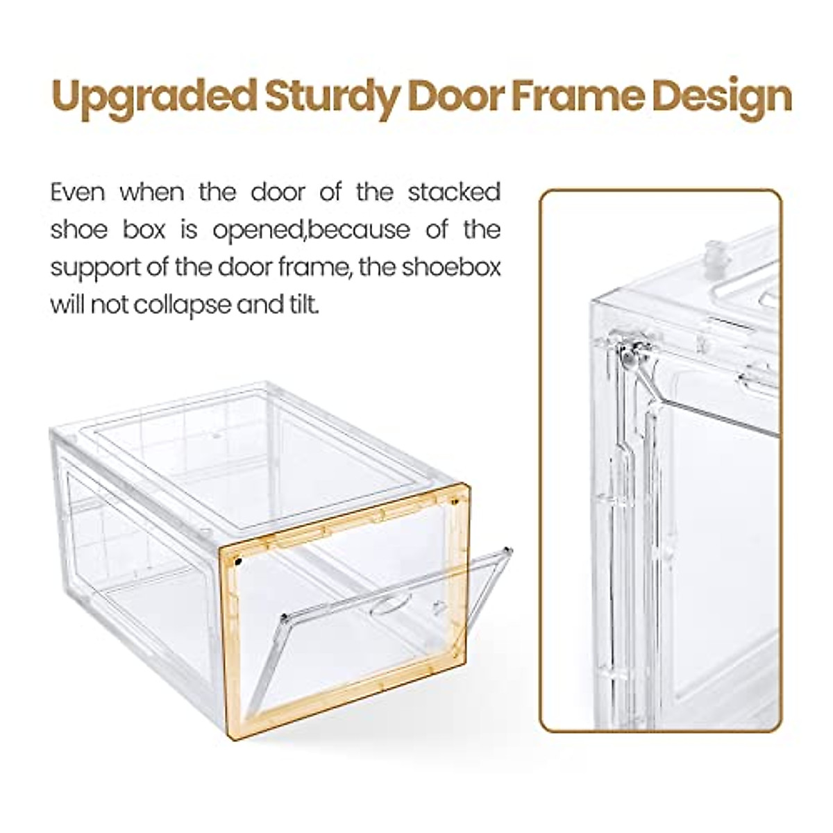 Amllas 10 Pack Clear Shoe Boxes Stackable,Shoe Storage for Closet,Sturdy Box Containers with Door,Sneaker Storage,Easy to Assemble,Fit up US Size 12(13.8”x 9.84”x 7.1”)