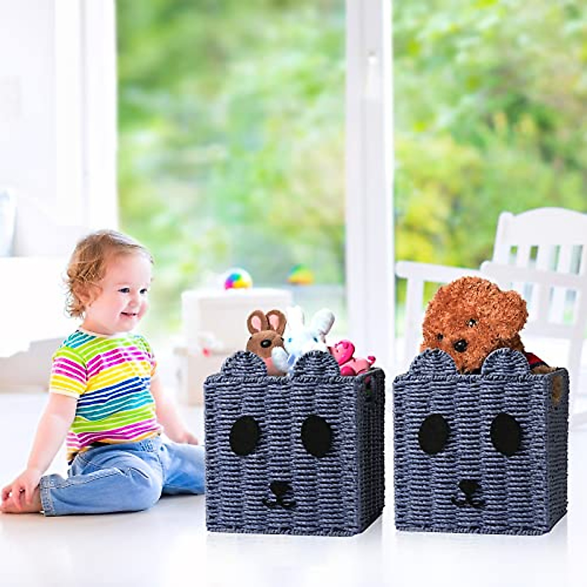 Vagusicc Wicker Storage Baskets, Collapsible Storage Basket with Handles, Toy Bin for Boys and Girls Toys Gifts, 9'' x 9'' x 9'', Set of 2, Dark Blue