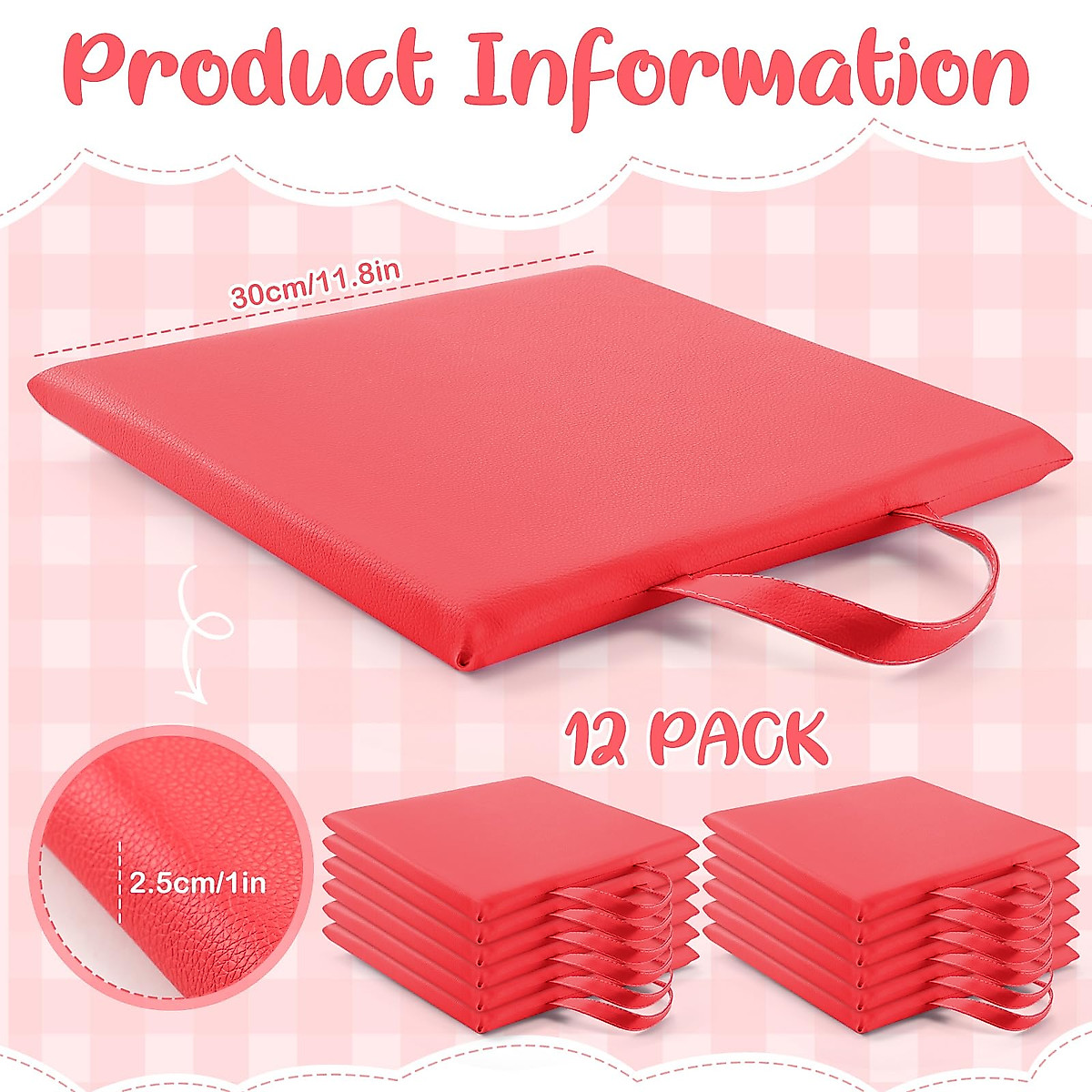 Suzile 12 Pcs 12'' Floor Cushions for Classroom Flexible Floor Seating with Handles Classroom Carpet Cushions for Kids Toddlers Daycare Preschool Furniture(Red,Square)