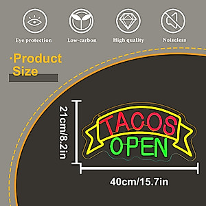 Tacos Open Neon Signs for Wall Decor, LED Taco Neon Light for Mexican Restaurant Decor, Taco Food Light Coffee Bar Restaurant Welcome Sign, Gifts for Taco Lover