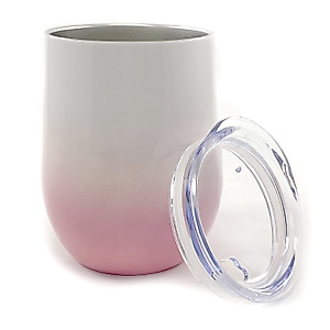 Trend Setters 12 oz Stemless Stainless Steel Wine Tumbler with Lid - White to Pink Ombre