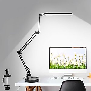 NOEVSBIG LED Desk Lamp with Clamp,2-in-1 Clamp on Desk Lamp with Base,50.7" Adjustable Swing Arm Architect Desk Lamp,Memory Function Desk Lights for Home Office,Workbench,Reading,Craft,Drafting