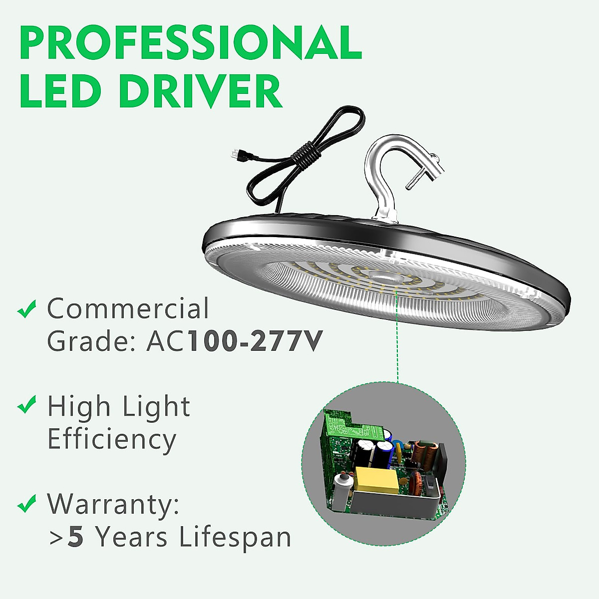 Revibeit Upgrade 240W LED High Bay Light 5000K AC100-277V High Bay LED Lights ETL Listed Commercial Bay Lighting for Warehouse-4Pack 𝟓𝐘𝐫𝐬 𝐖𝐚𝐫𝐫𝐚𝐧𝐭𝐲