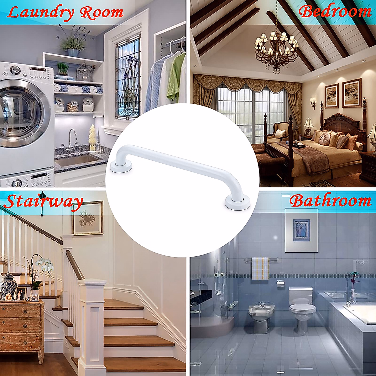 Sumnacon 16 Inch Anti-Slip Grip Bath Grab Bar - Sturdy Stainless Steel Shower Handle with Screws, Safety Handicap Shower Bar for Bathtub Toilet Bathroom Kitchen Stairway Handrail, White