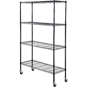 VEVOR Storage Shelving Unit, 4-Tier Adjustable Storage Shelves, 48" L x 18" W x 74" H Garage Storage Shelves, Metal Shelves with Wheels for Kitchen Pantry Basement Bathroom Laundry