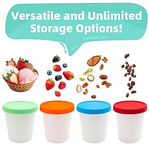 Belle&Beau 4 Pack Ice Cream Containers Set (1 Quart Each) with Silicone Lids, Ideal for Homemade Ice Cream, Sorbet, and Gelato, Dishwasher Safe, Includes 1 Erasable Marker, 1 Scoop, and 1 Cloth