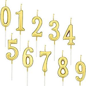 Yaomiao 10 Pieces Birthday Numeral Candles Cake Numeral Candles Number 0-9 Glitter Cake Topper Decoration for Birthday Party Favor (Gold)