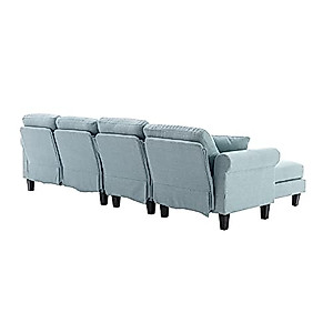 108.66"L Shape Corner Sofa with Ottoman and 2 Pillows U Shaped Long Couch for Living Room Sofa with Chaise Comfortable Modern Mid Century Sectional Sofa for Home Apartment Office (Light Blue)