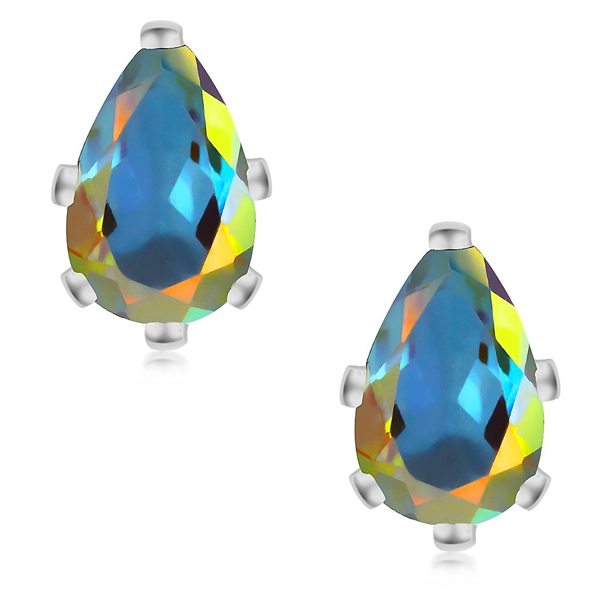 Gem Stone King 925 Sterling Silver Mercury Mist Mystic Topaz 6-Prong Stud Earrings For Women (2.00 Cttw, Pear Shape 8X5MM)