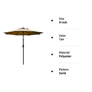 Sunnyglade 9' Patio Umbrella Outdoor Table Umbrella with 8 Sturdy Ribs (Tan)