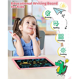 KOKODI 12 Inch LCD Writing Tablet with Anti-Lost Stylus, Erasable Doodle Board Colorful Toddler Drawing Pad, Car Travel School Games Toys for 3 4 5 6 7 8 Kids, Birthday Gift for Girls Boys Adults Pink