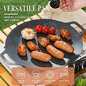 Dontaku Korean Grill Pan with 7 Layer Natural Coating, 32CM BBQ Griddle with Handle, Non-stick Grill Circular Frying Pan for Meats, Pancakes, Ribs, Home Outdoor Stove, Induction, Electric Cooktop