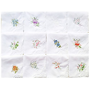 Mix Lot Womens Embroidery Floral Cotton Handkerchiefs Lace Border Wedding Hankies