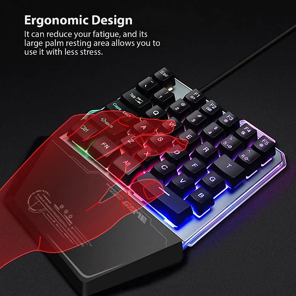 One Handed Keyboard, Jancal RGB Gaming Single-Handed Keyboard with 35 Keys for PS4/Xbox/PC, Portable Mini Left Hand Keypad RGB Backlit/Macro Definition, Wired USB Mobile Game Half Keypad