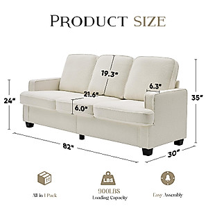 Zelimon Couches for Living Room, 82” Cozy Teddy Fleece Couch Sofa for Living Room/Bedroom/Office/Apartment, Sofa Bed for Small Spaces, Removable Futon Couch Cover, Easy Assembly, Beige