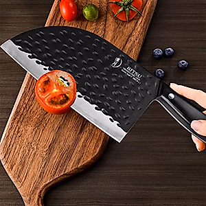 RITSU Butcher Knife,8 Inch Serbian Chef Knife Hand Forged Kitchen Knife,German High Carbon Steel Full Tang Meat Cleaver with Ergonomic G10 Handle,Vegetable Cooking Meat Knives (knife-01)