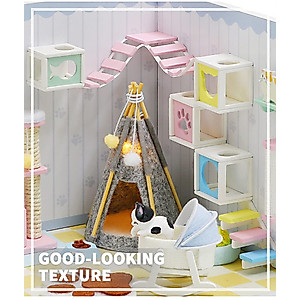 Kisoy Dollhouse Miniature with Furniture Kit, DIY 3D Wooden DIY House Kit A Corner of a Small Apartment Style with Dust Cover & LED,Handmade Tiny House Toys for Kids Adults Gift (Pet Room)