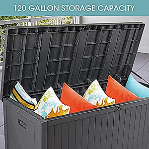 120 Gallon Large Patio Storage Box Deck Boxes Outdoor Waterproof Patio Cushion Storage Outside Container for Pool Towel, Garden Tools, Toys, Grey
