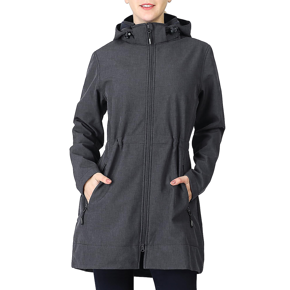 Outdoor Ventures Women's Softshell Jacket with Removable Hood Fleece Lined Windbreaker Insulated Long Warm Rain Jacket