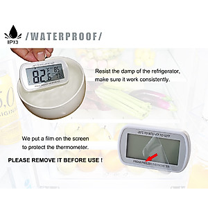 AEVETE 10 Pack Waterproof Digital Refrigerator Thermometer Large LCD, Freezer Room Thermometer with Magnetic Back, No Frills Easy to Read