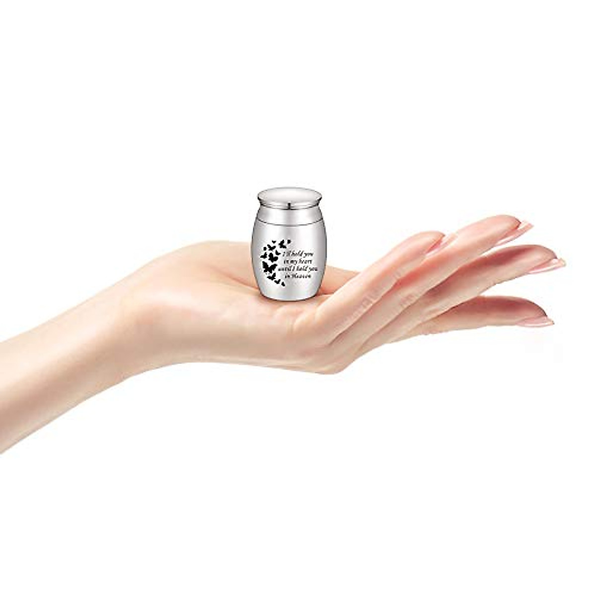 1.57 Inch Small Keepsake Urns for Ashes Mini Butterfly Cremation Urn for Human Ashes Stainless Steel Funeral Ash Holder for Men for Women - I'll Hold You in My Heart Until I Hold You in Heaven