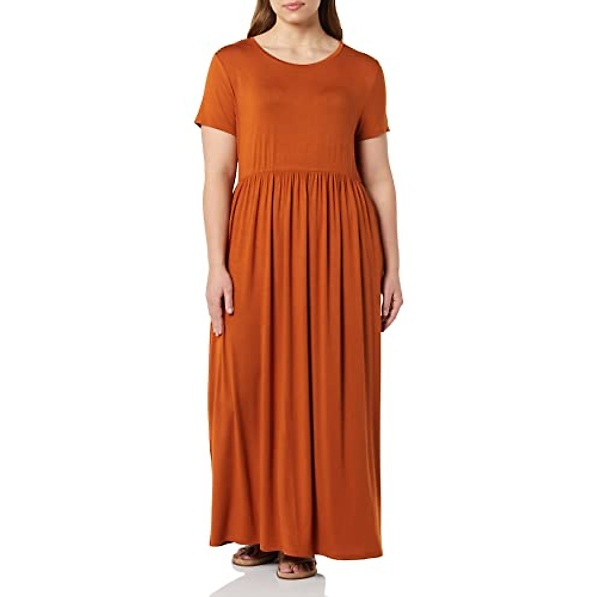Amazon Essentials Women's Short-Sleeve Waisted Maxi Dress (Available in Plus Size), Terracotta, XX-Large