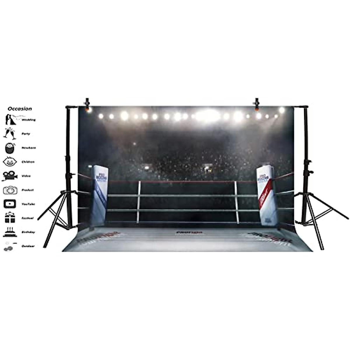 LFEEY 7x5ft Lighting 3D Boxing Arena Photo Backdrop Sports Competition Stadium Cheer Audience Professional Boxing Match Ring Photography Background Boys Men Sportsman Photo Studio Props