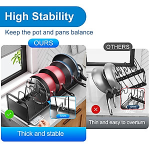 Pots and Pans Organizer, Expandable Pot and Pan Organizer for Cabinet with Drain Board,Heavy Duty Plate Pot Lid Organizer Rack Holder for Countertops, Kitchen Pantry Cookware Organizer and Storage