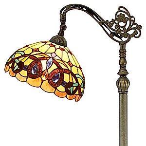 WERFACTORY Tiffany Floor Lamp Stained Glass Serenity Victorian Arched Lamp 12X18X64 Inches Gooseneck Adjustable Corner Standing Reading Light Decor Bedroom Living Room S021 Series