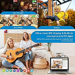 Digital Camera, RUAHETIL Autofocus FHD 1080P 48MP Kids Vlogging Camera with 32GB Memory Card, 2 Charging Modes 16X Zoom Compact Camera Point and Shoot Camera for Kids Teens (Silver)