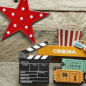 Movie Theater Decor Movie Film Clap Board Movie Clapper Board Accessory and Marquee Light LED Star Sign Movie Props for Movie Night Decorations Party Supplies